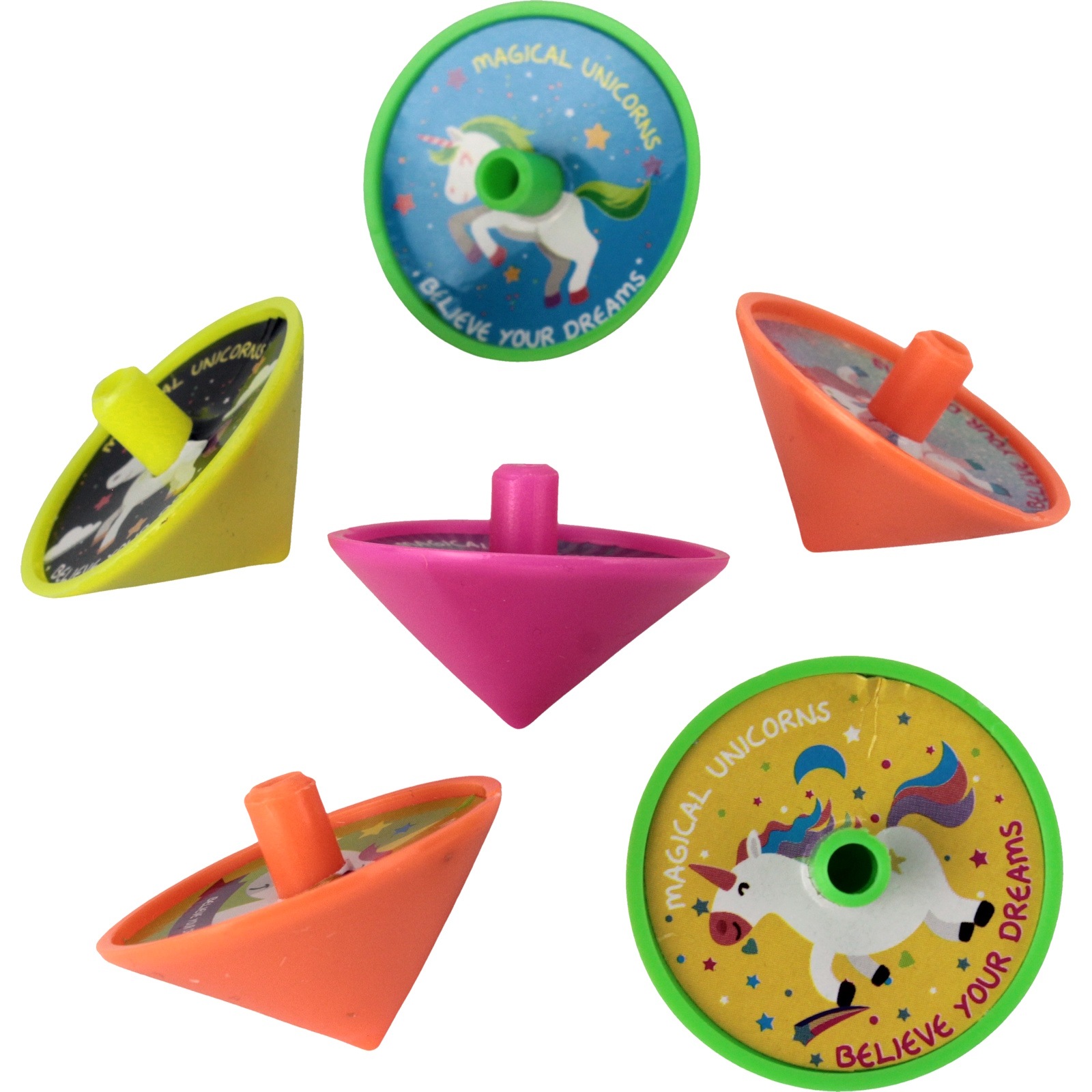 Buy Assorted Coloured Unicorn Spin Tops (Pack of 6) - MyDeal Australia