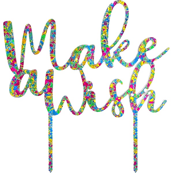 Buy Blue Rainbow Glitter Acrylic Make A Wish Cake Topper - MyDeal Australia