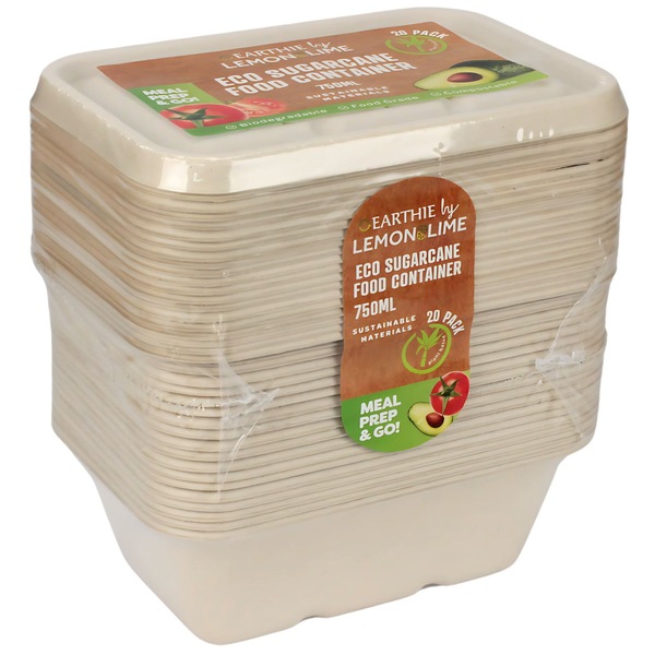 Buy Natural Eco Sugar Cane Food Containers With Lids 750ml (Value Pack ...