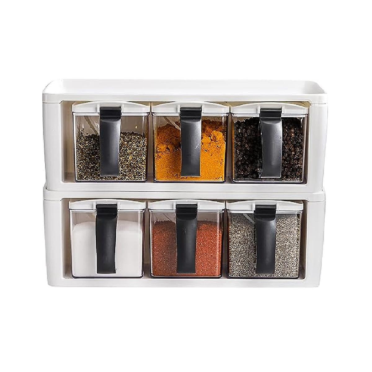 Buy 2 Pack 3 Grids Spice Rack With Handle,cover & Spoon,clear Kitchen ...