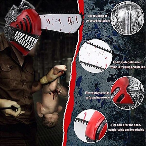 Buy Anime Chainsaw Man Cosplay Horror Latex Mask Bloody Pochita Denji ...
