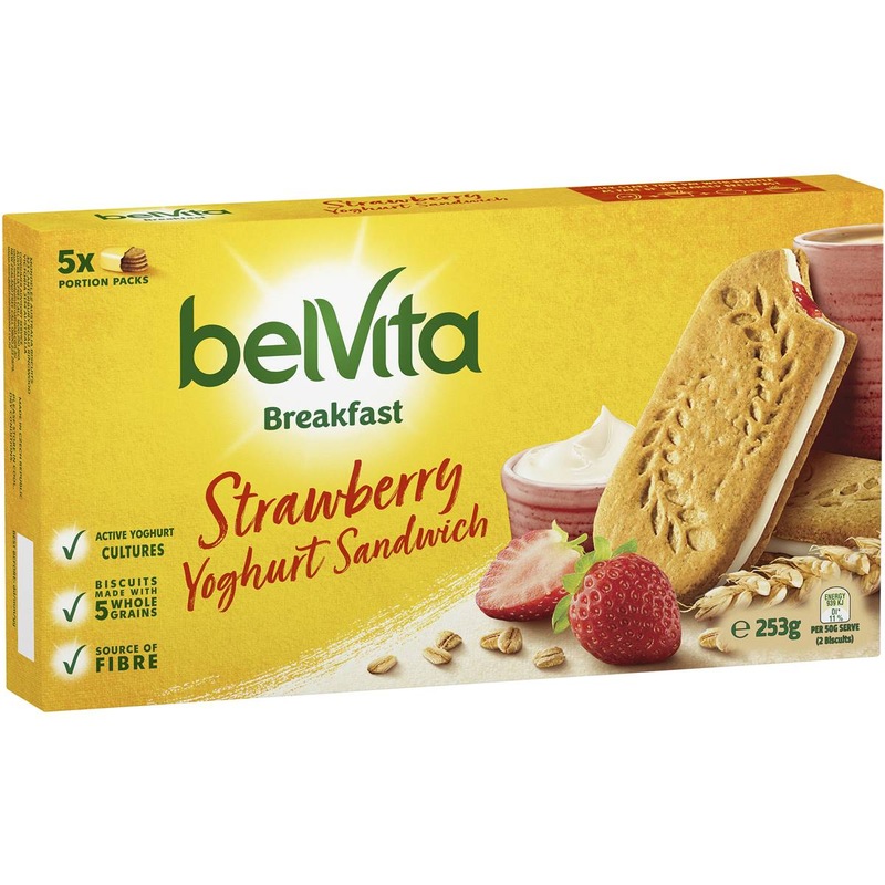 Buy Belvita Strawberry Yoghurt Sandwich Breakfast Biscuits 5 Pack 253g - MyDeal