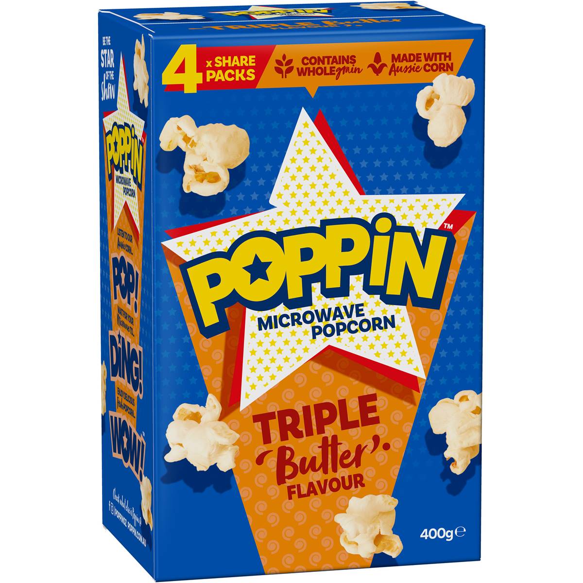 Buy Poppin Microwave Popcorn Triple Butter Flavour Box 4 Pack - MyDeal ...