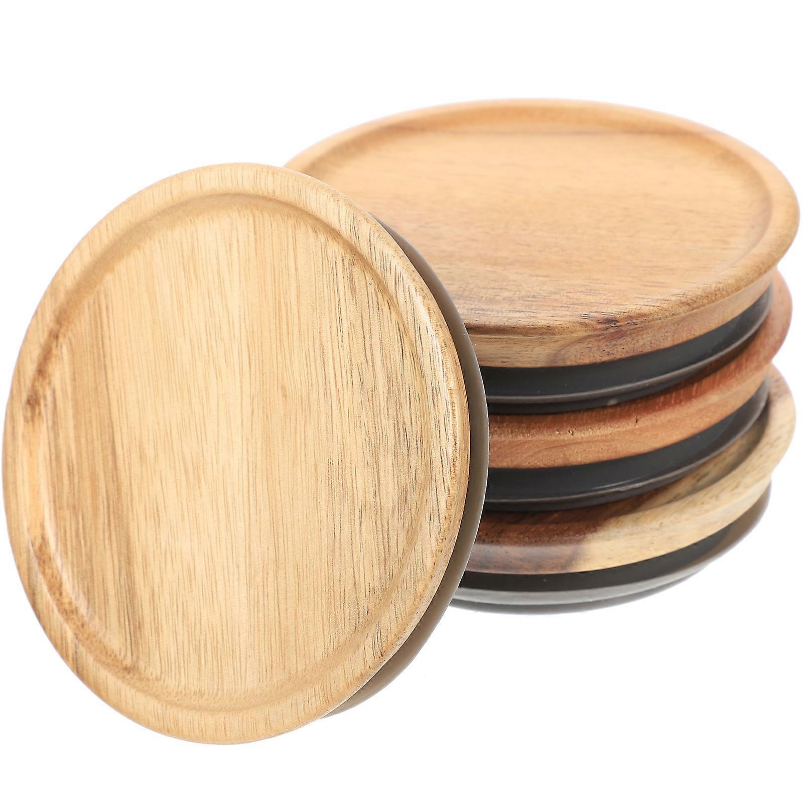 Buy 4pcs Wide Mouth Wooden Storage Lids Jars Wooden Lids Round Yogurt ...