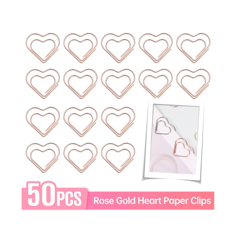 Buy 50pcs Paper Clips Rose Gold Heart Paper Clips Small and Cute Love ...