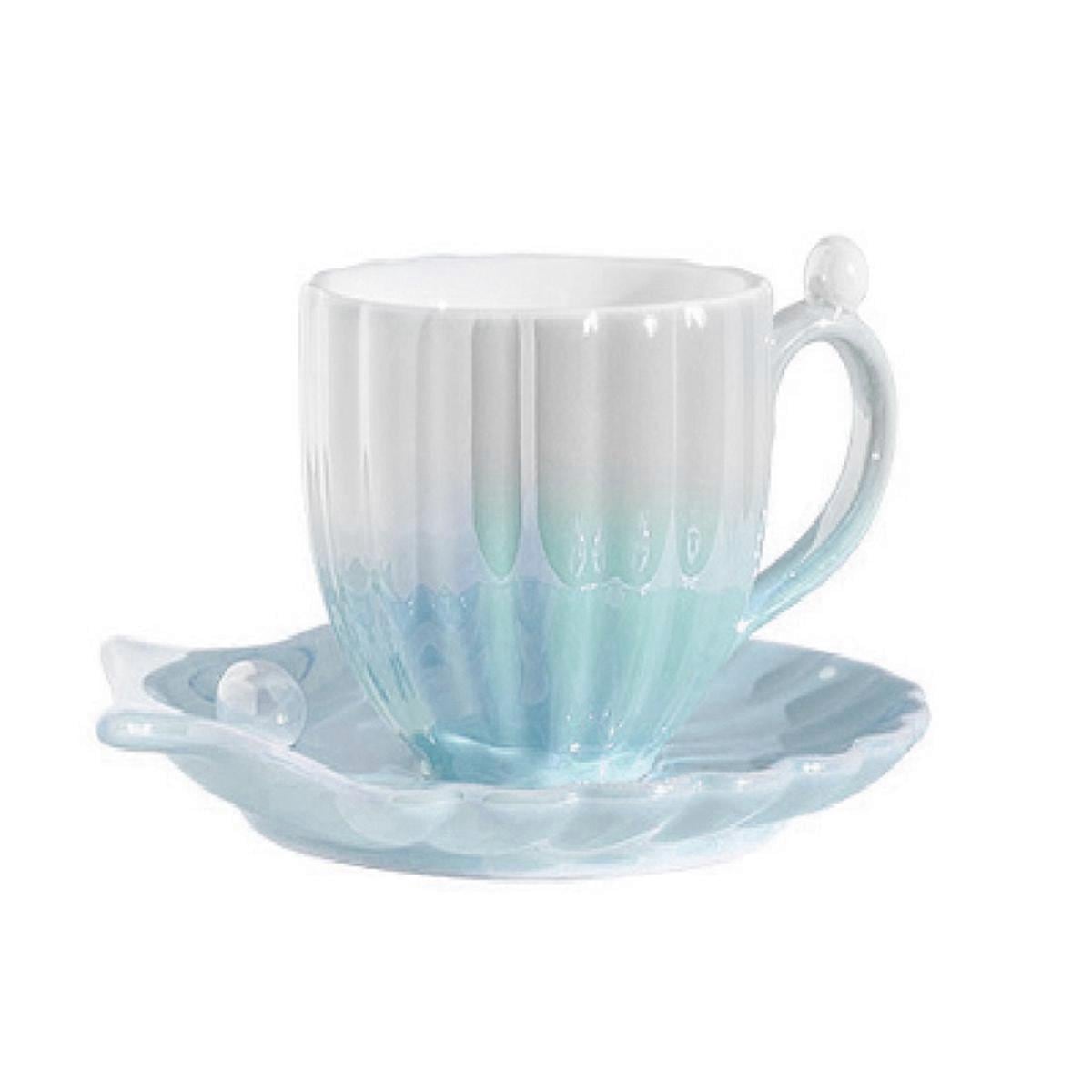 Buy Ceramic Coffee Mug with Saucer, Pearl Shell Cup, Cute Coffee Mugs ...
