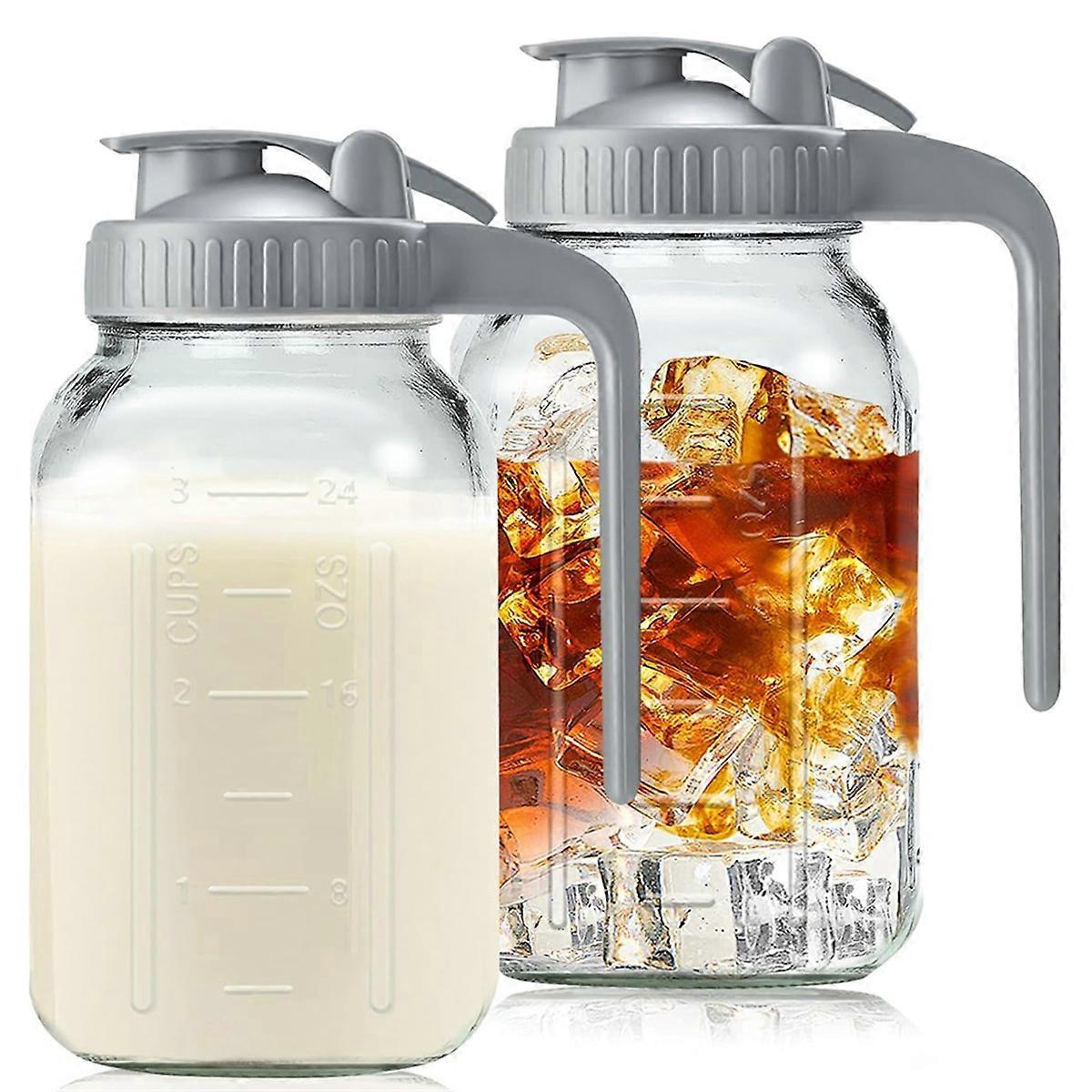 Buy Glass Pitchers with Lid and Handle,32oz,Wide Mouth Leak-Proof Glass ...