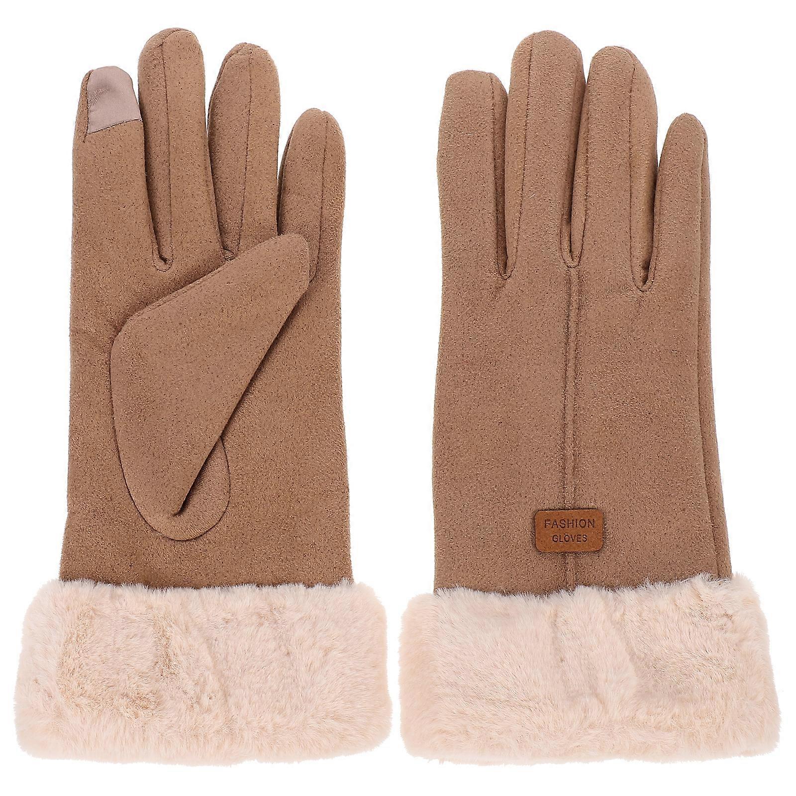 Buy 1 Pair Deerskin Velour Touch Screen Gloves Winter Women Thickened ...