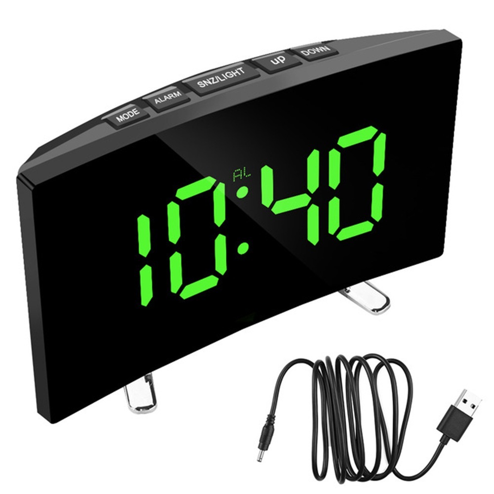 Buy Digital Alarm Clock Curved Dimmable Led Electronic Desktop Clock ...