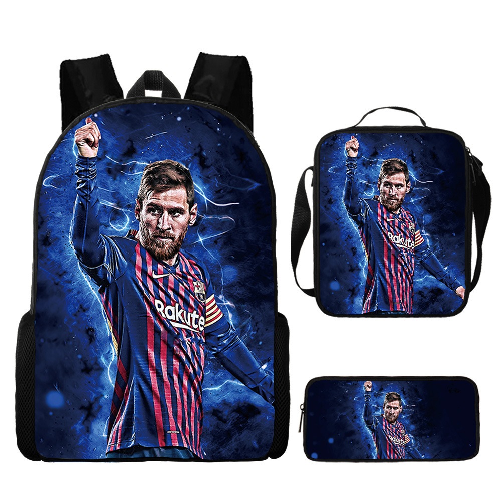 Buy JOYBUY Football star print backpack, three-piece set, children's ...