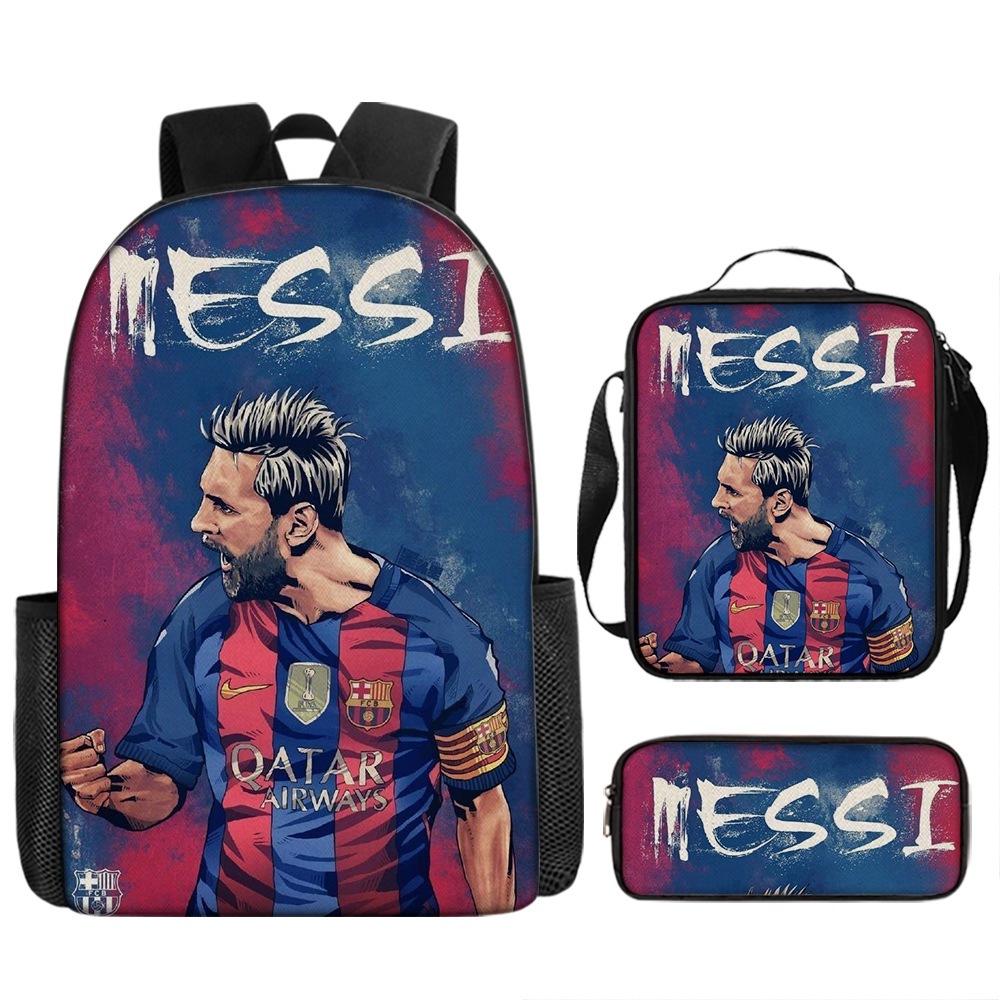 Buy Football star print backpack, three-piece set, children's backpack ...