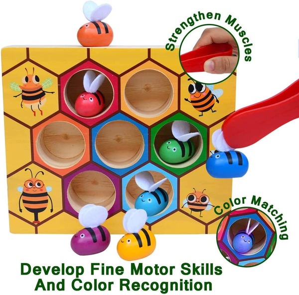 Buy JOYBUY Clamp Bee to Hive Matching Game – Wooden Fine Motor Sorting ...