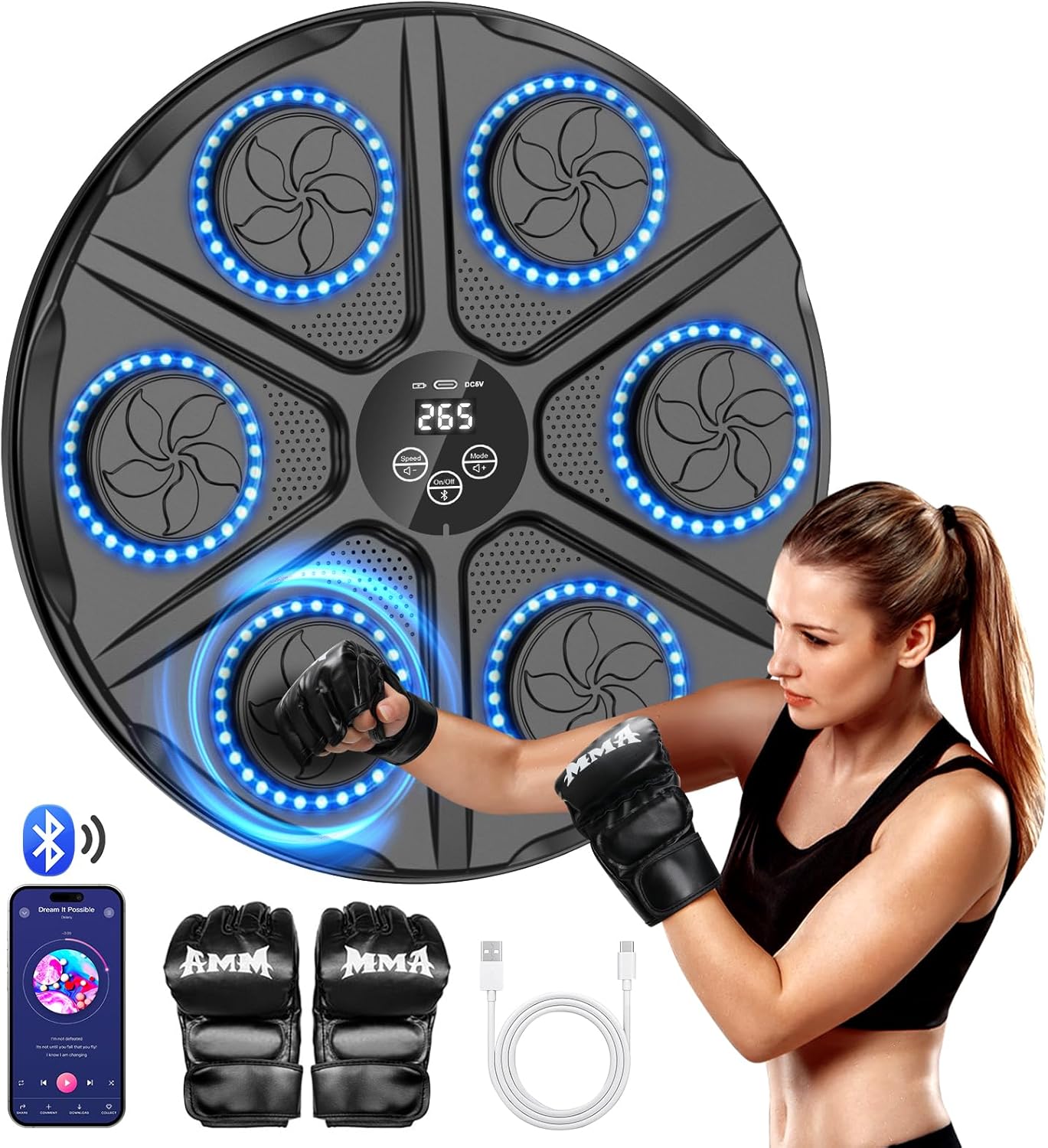 Buy JOYBUY LED Bluetooth Music Boxing Machine with Gloves – 12 Modes ...