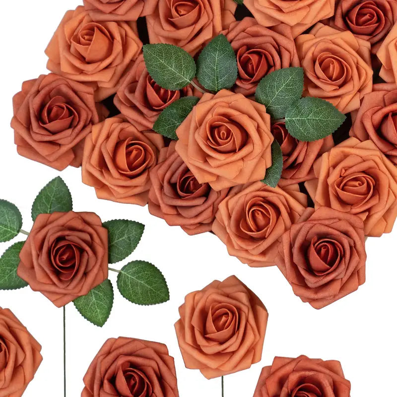 Buy 25-Piece Real Touch Orange Artificial Roses - Lifelike Elegance for ...