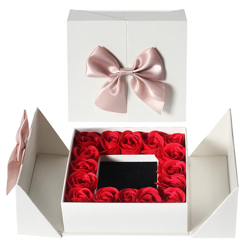 Buy Romantic White Soap Rose Flower Box - 16 Roses Double Door Proposal ...