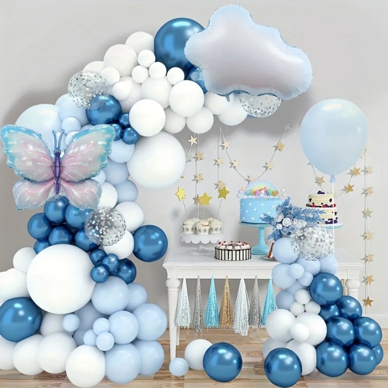 Buy 122Pcs Blue Balloon Wreath Arch Kit White Cloud And Butterfly Aluminum Film For Wedding ...