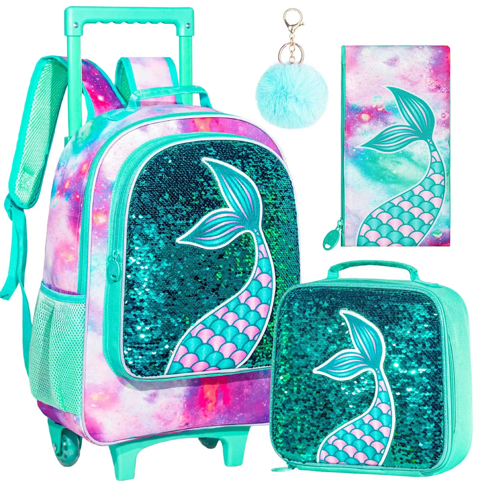 Buy 3 Piece Girls Rolling Backpack Set Fish Tail Design - MyDeal Australia