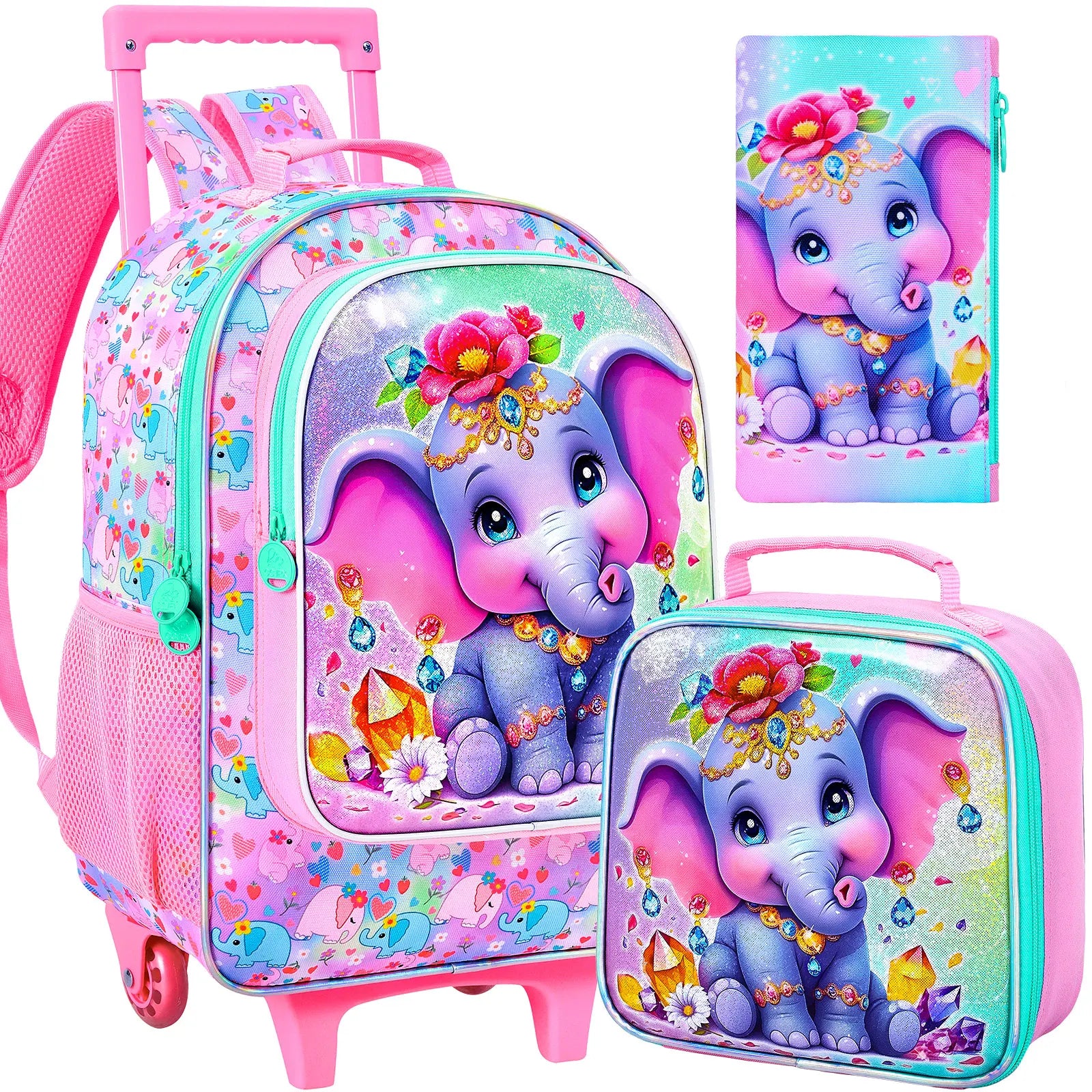 Buy 3 Piece Rolling Backpack For Girls Elementary School - MyDeal Australia