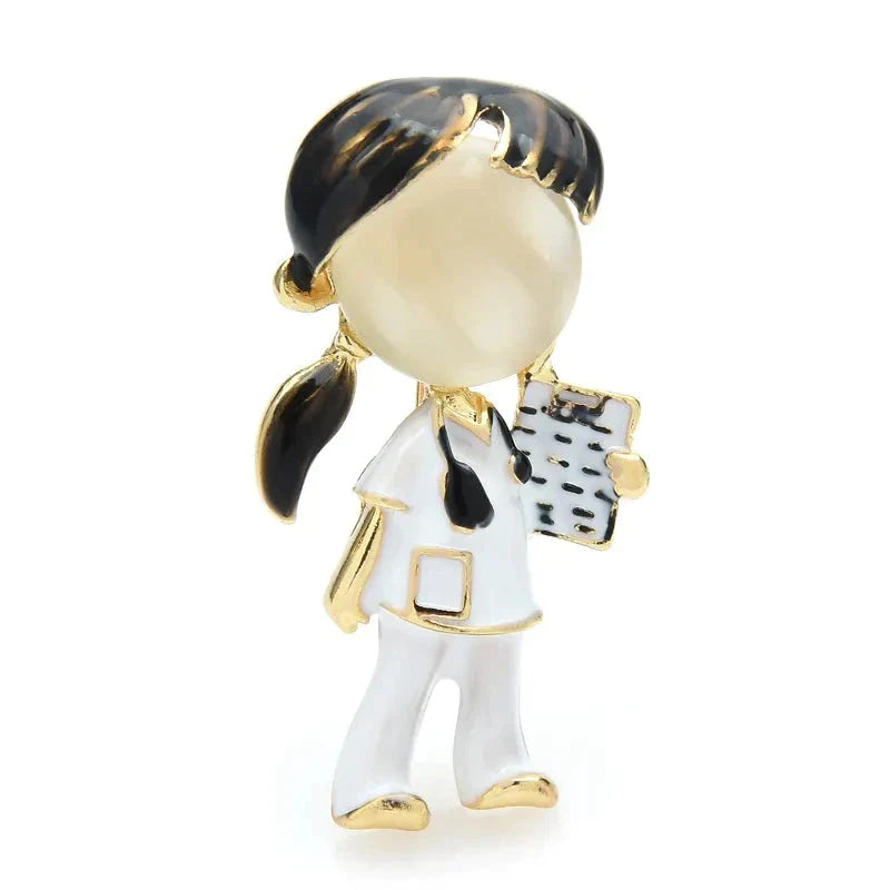 Buy Black Brown Hair Doctor Nurse Brooch Enamel Hospital Figure Pin ...