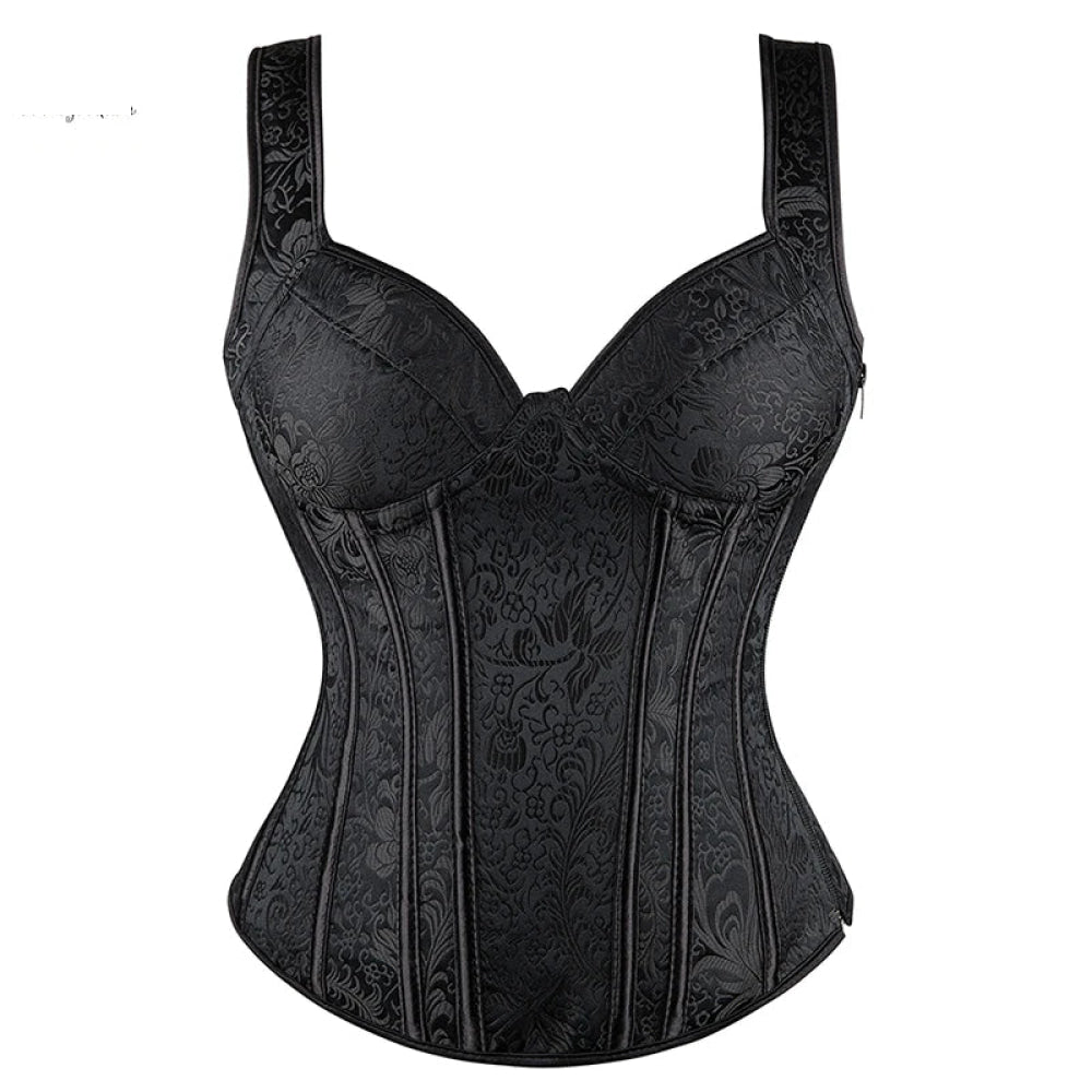 Buy Black Retro Steampunk Padded Corset & Bustier Side Zipper Plus Size ...