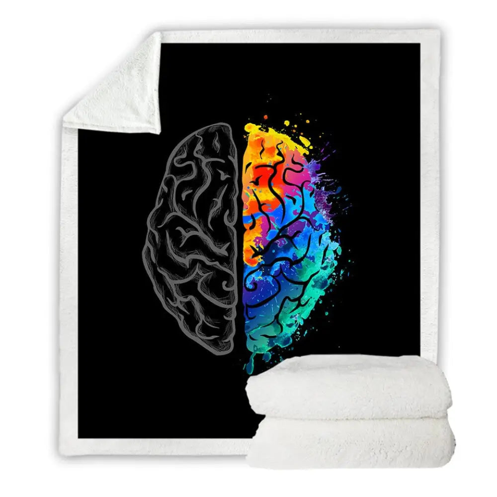Buy Human Brain Bed Blanket Watercolor Throw Blanket Rainbow Colorful ...