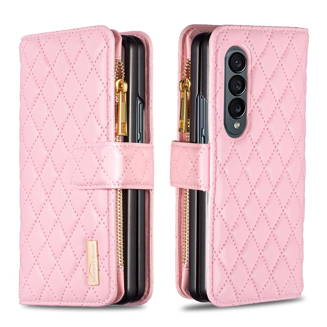 Buy For Samsung Galaxy Z Fold4 5G Leather Zip Wallet - Diamond Lattice ...