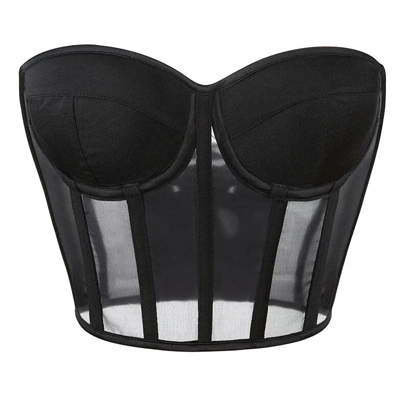 Buy Mesh Corset Top With Padded Cups Short Torso Bustier For Women ...