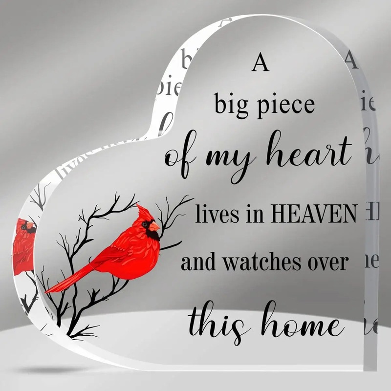Buy Red Cardinal Memorial Sympathy Table Centerpiece with Acrylic Heart ...