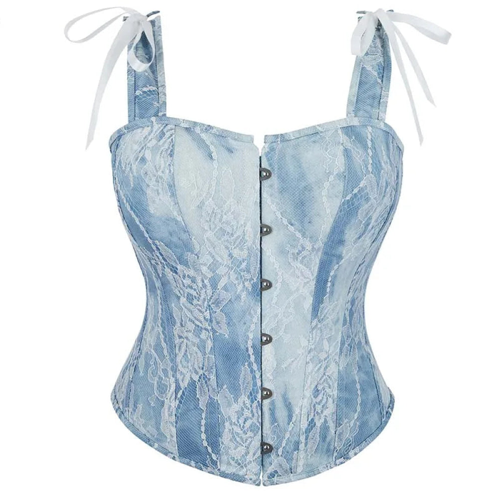 Buy Steampunk Lace Corset Bustier With Floral Overlay And Fishbone ...