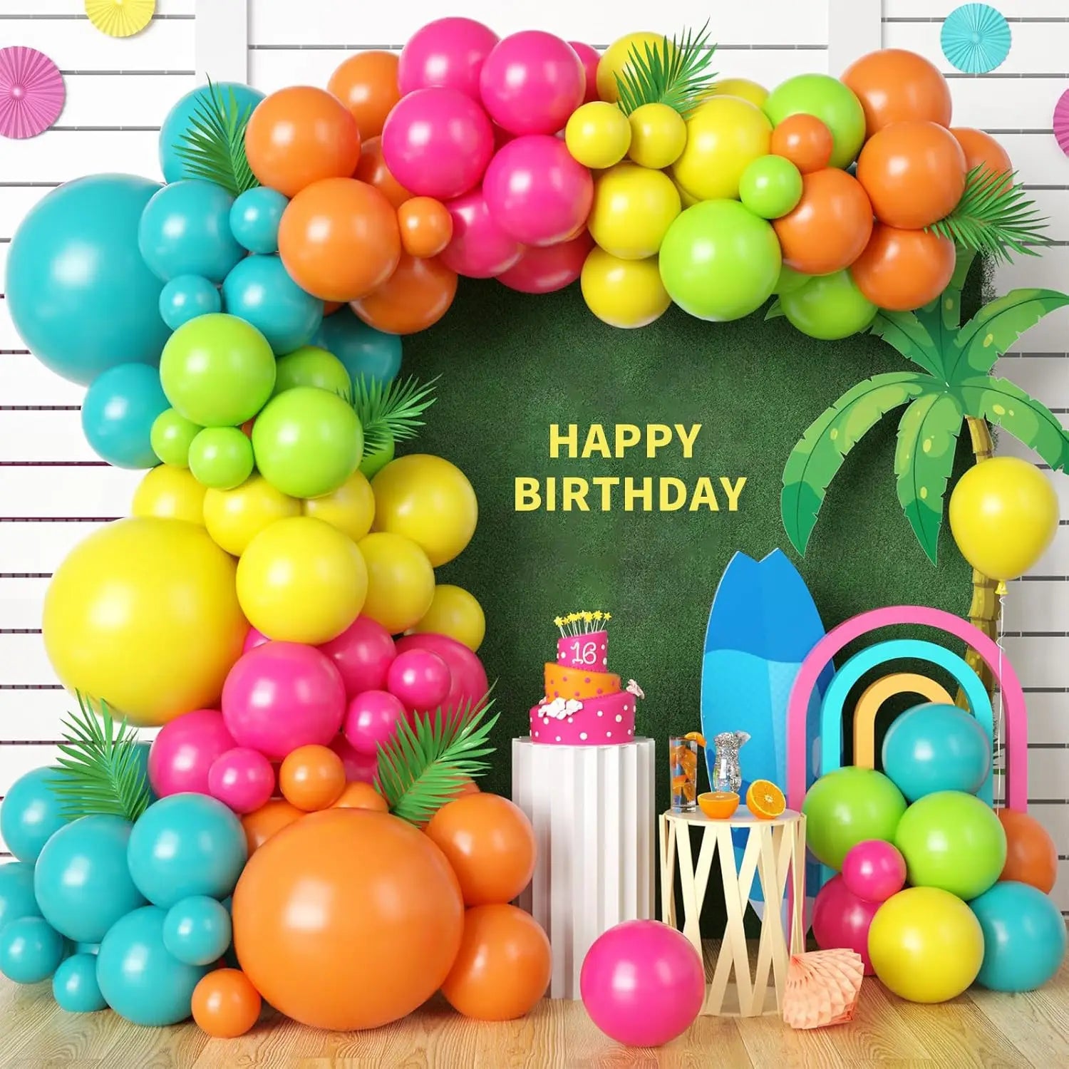 Buy Summer Tropical Balloon Arch Set Rainbow Balloon Garland Set ...