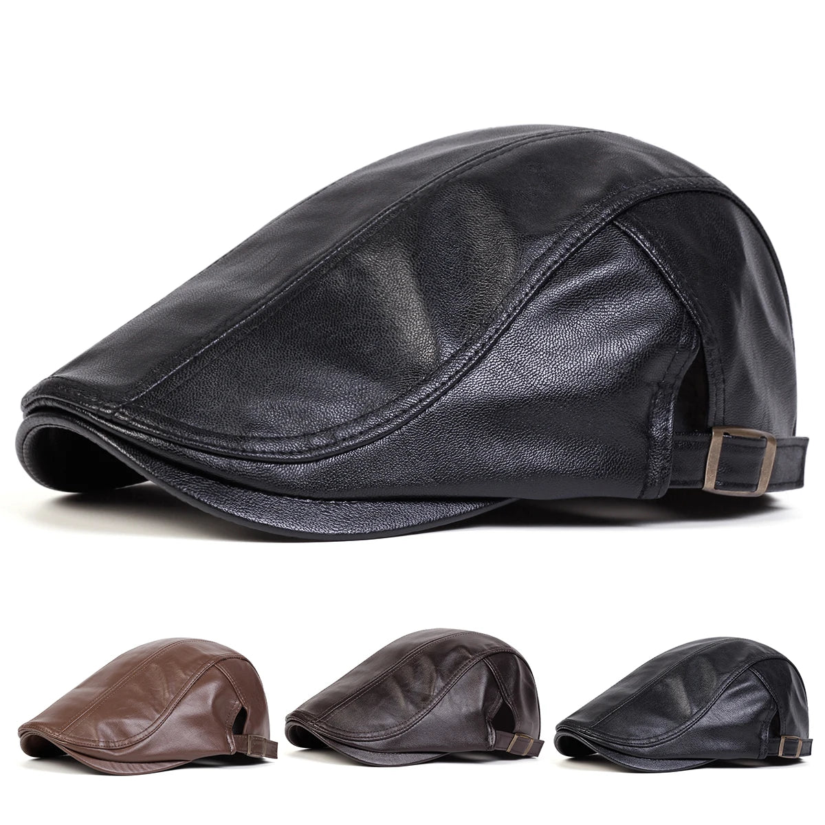 Buy Vintage Pu Leather Newsboy Cap Adjustable Flat Beret For Men ...