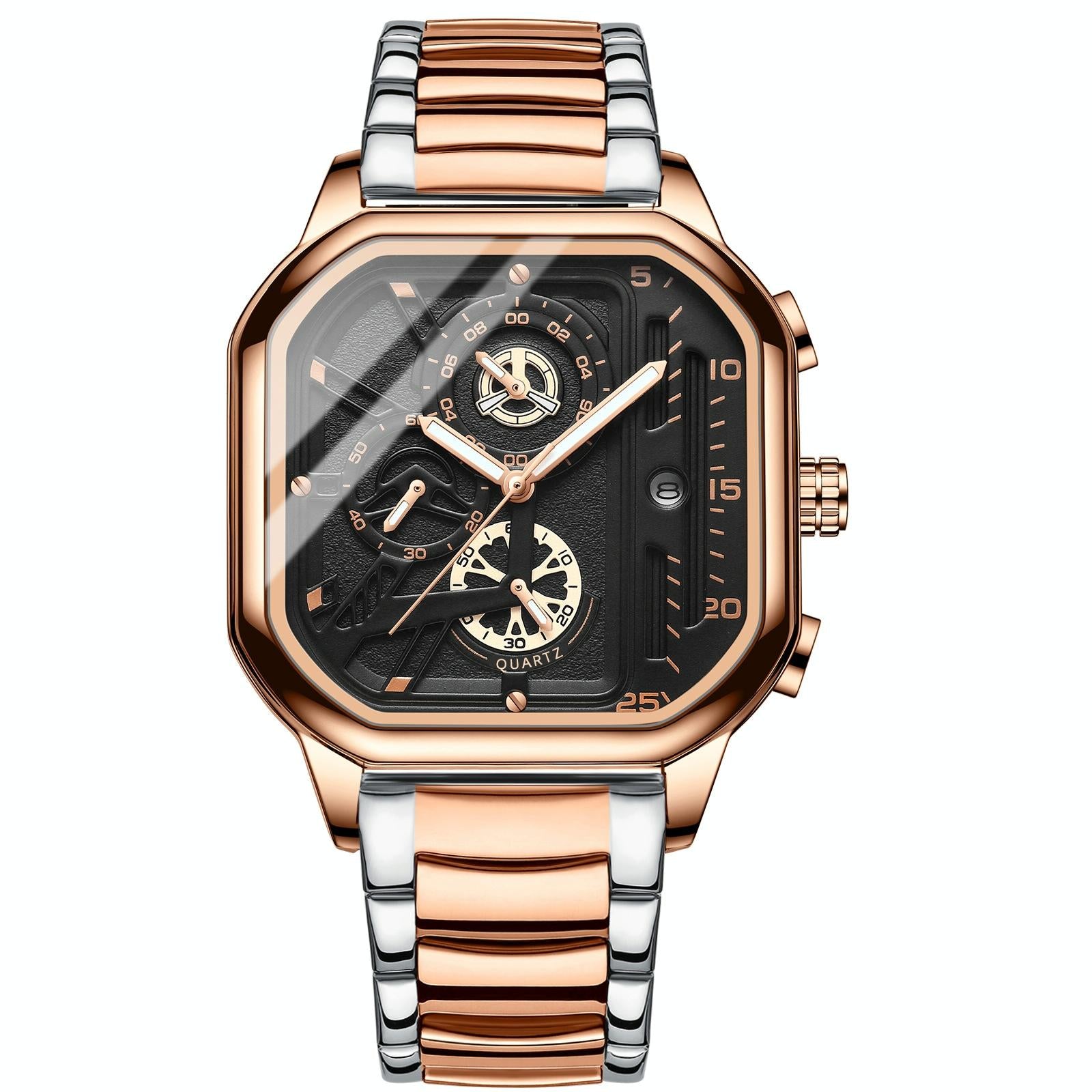 Buy Waterproof Luminous Square Quartz Watch in Rose Gold and Black ...