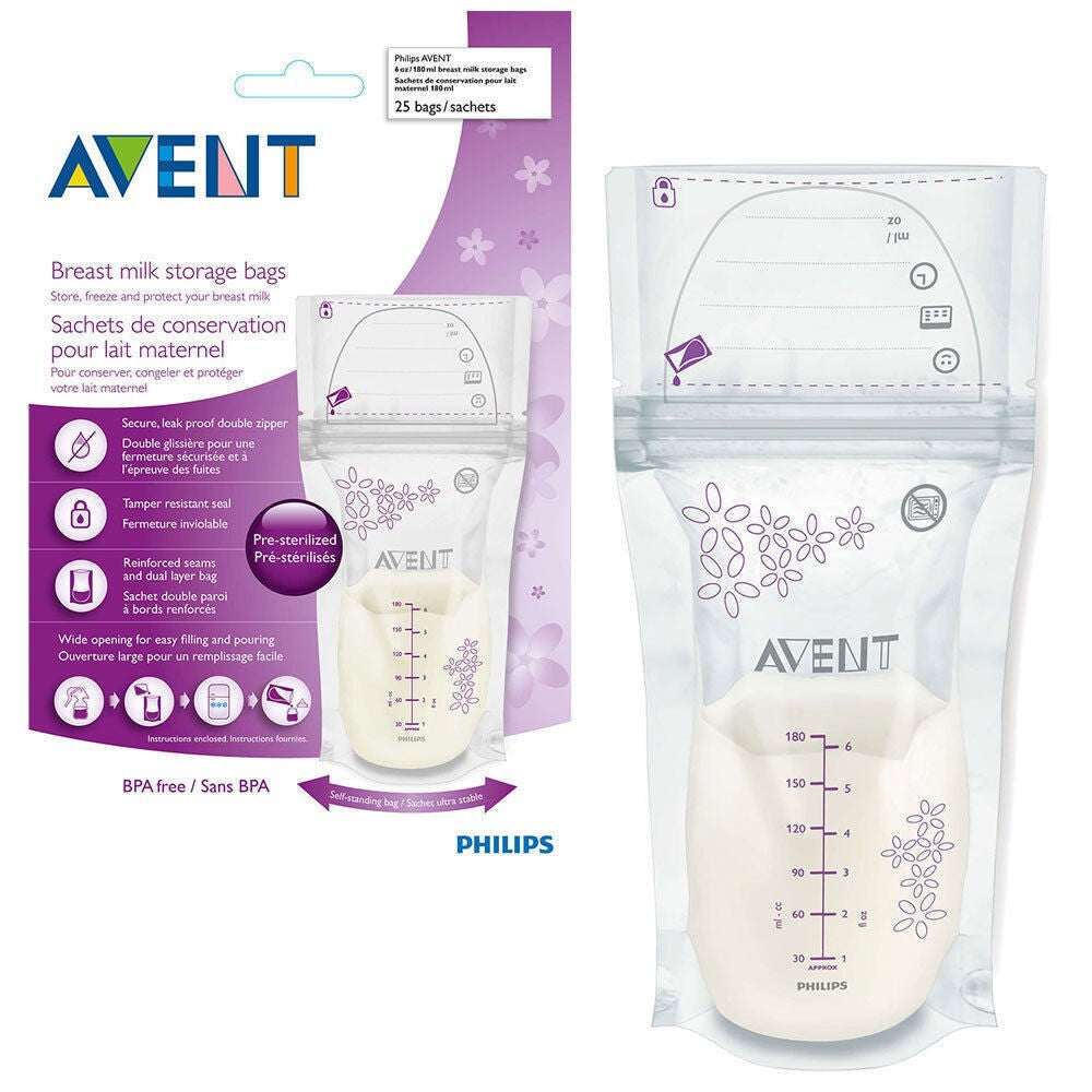 Buy Philips Avent Breast Milk Storage Bag 180mL 25 Pack Double Zip ...