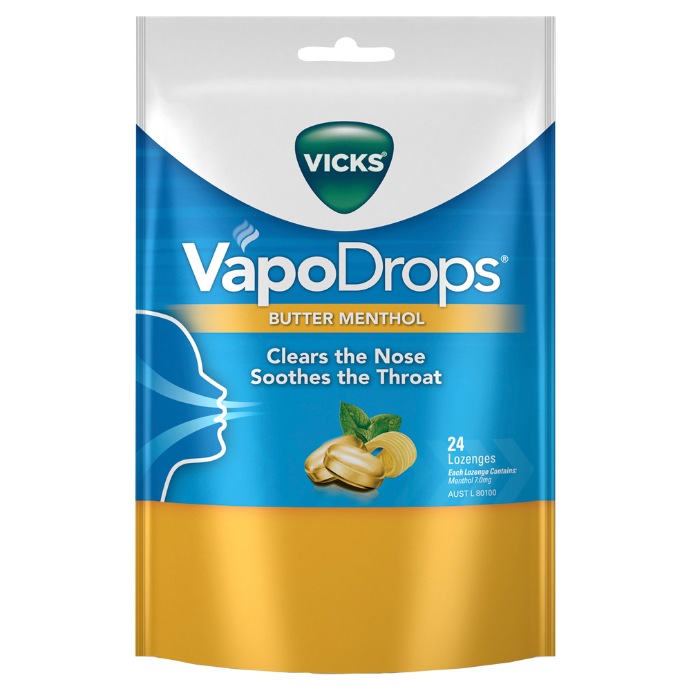 Buy Vicks VapoDrops Butter Menthol Lozenges 24 Lozenges - MyDeal Australia