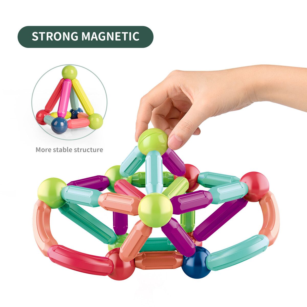 42PCS Magnetic Balls and Rods Set Magnetic Building Set Magnetic Balls and Sticks Featuring Safe Montessori Toys Stacking Toys for Kids 3