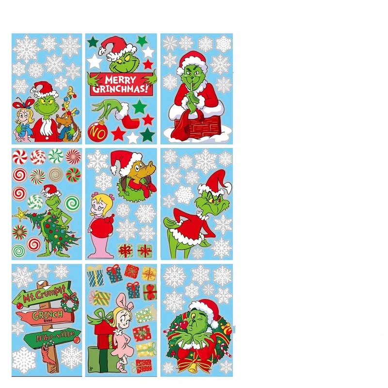 Buy 9 Sheets Christmas Grinch Window Clings Glass Stickers Double Sided ...