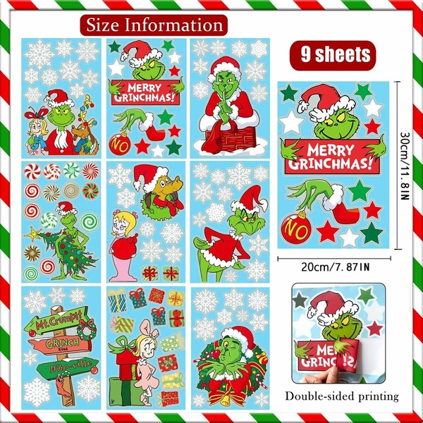 Buy Window Clings Christmas Grinch 9 Sheets Glass Stickers Double Sided ...