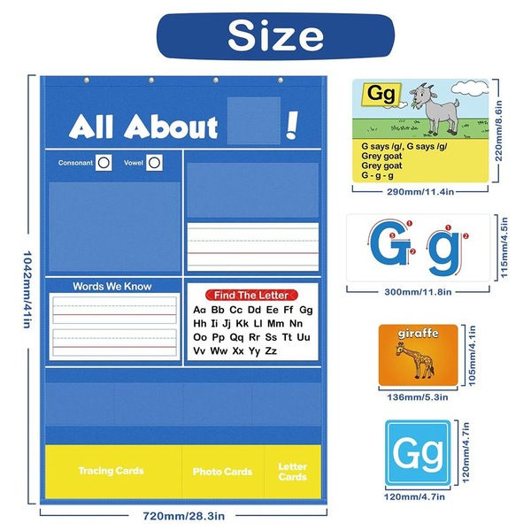 Buy Alphabet Learning Pocket Chart Alphabet Wall Chart ABC Flash Cards ...