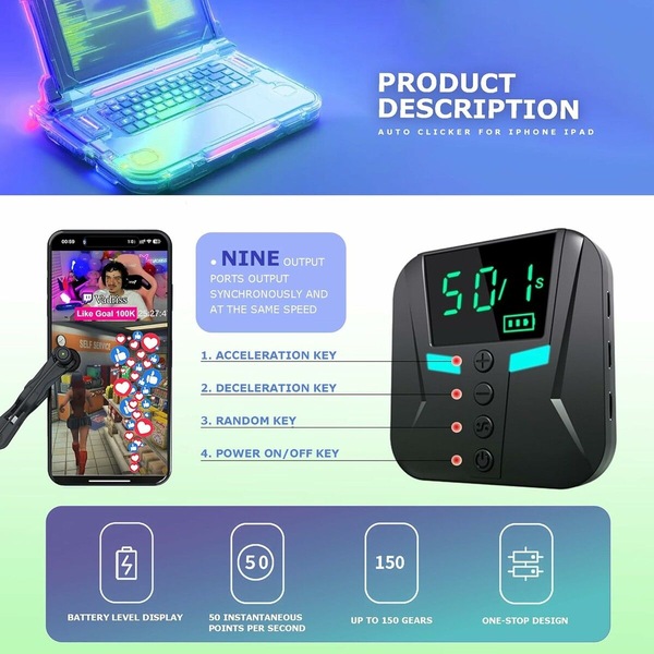 Buy Auto Clicker with 2pcs Click Heads for iPhone iPad, Phone Screen ...