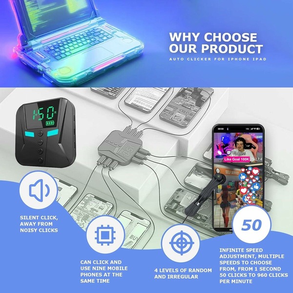 Buy Auto Clicker with 2pcs Click Heads for iPhone iPad, Phone Screen ...