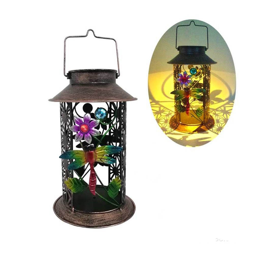 Buy Garden Solar Lantern Lights Outdoor Hanging Dragonfly Retro Metal ...
