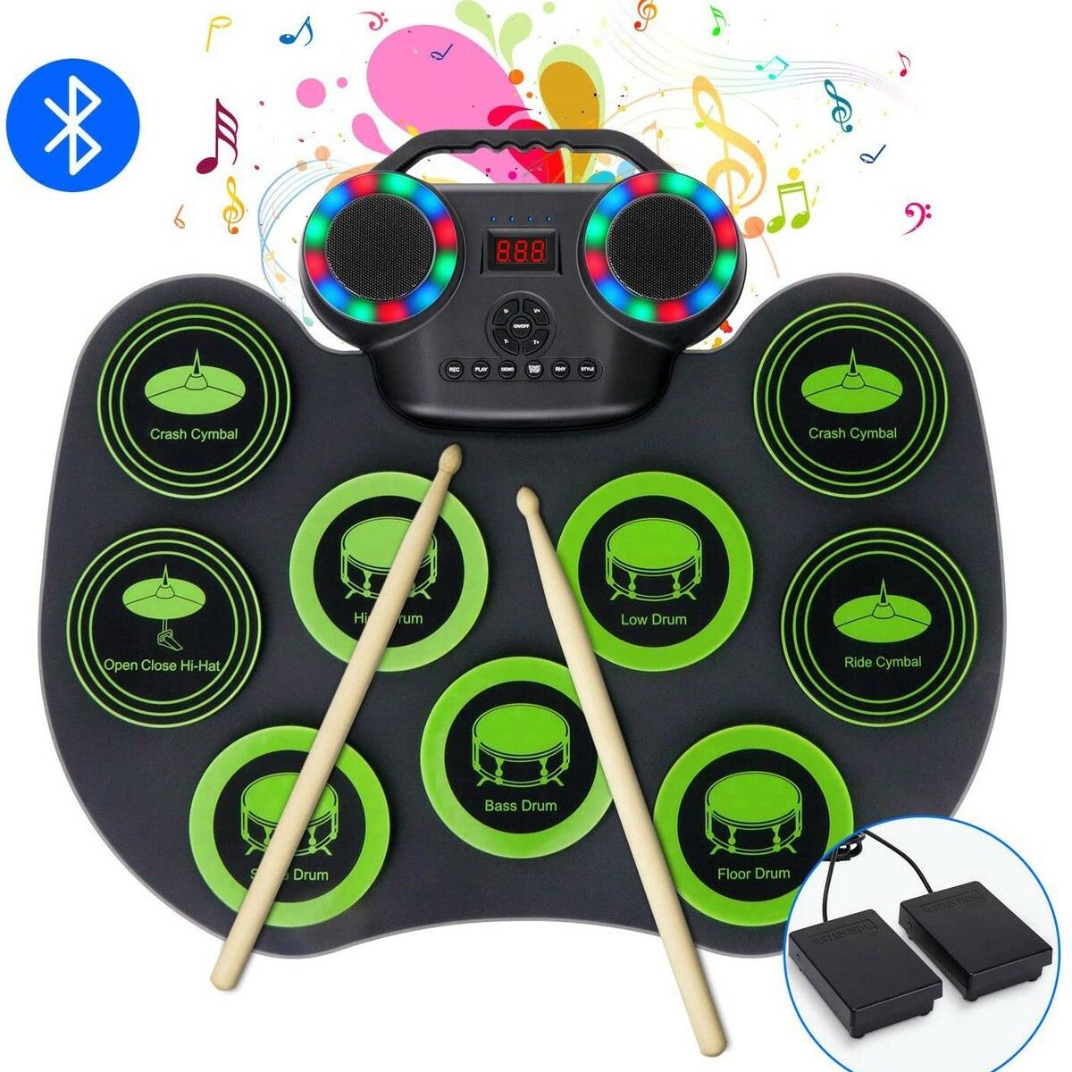 Buy Green Patterned Portable Electronic Drum Kit Hand Rolled Flashing ...