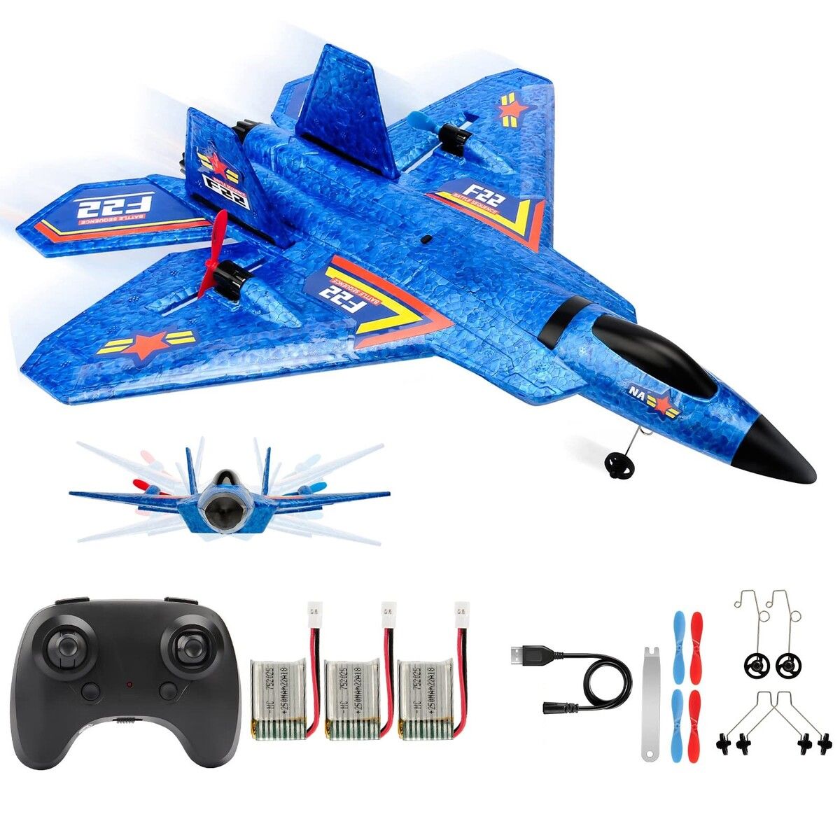 Buy Remote Control Plane RTF F 22 Raptor 2.4Ghz 6 axis Gyro RC Airplane with Light Strip Jet Fighter Toy Gift for Kids Beginner Blue MyDeal