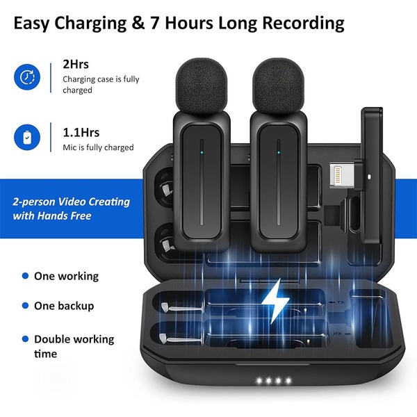 Buy Wireless Lavalier Microphone for iPhone iPad Android with Charging ...