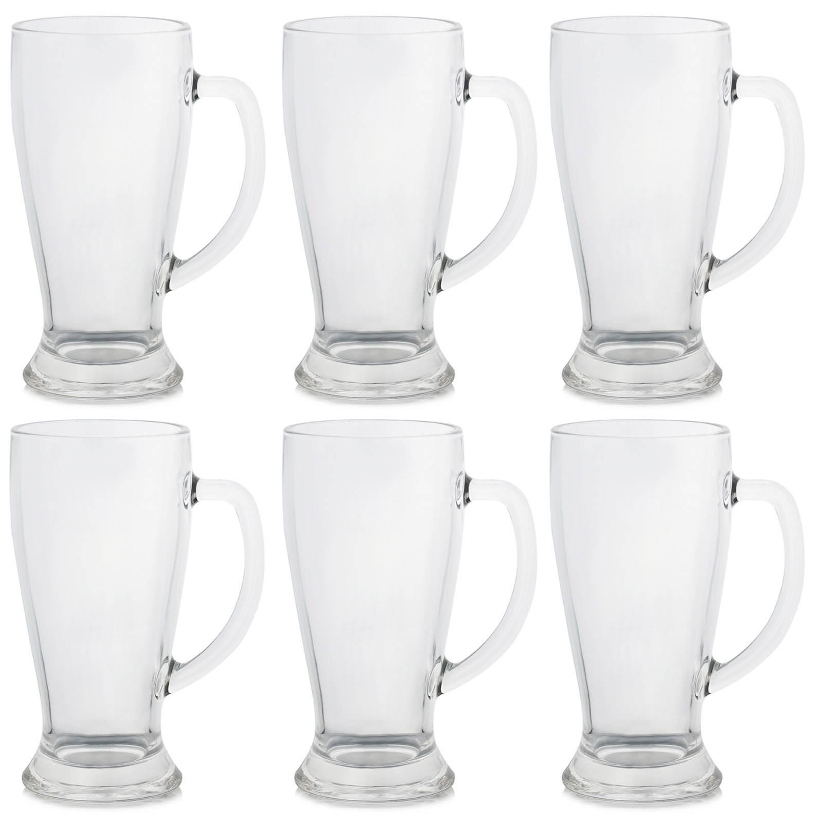Buy Set of 6 Large Beer Glasses with Handle Tall Clear Pub Mugs for ...