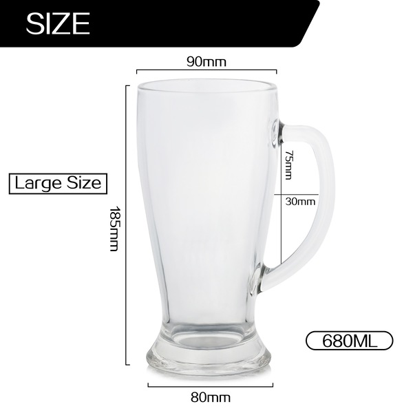 Buy Set of 6 Large Beer Glasses with Handle Tall Clear Pub Mugs for ...