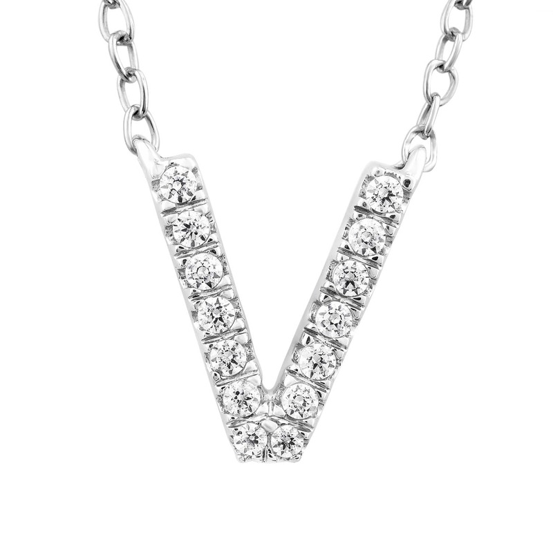 Buy Initial 'V' Necklace with 0.06ct Diamonds in 9K White Gold - MyDeal