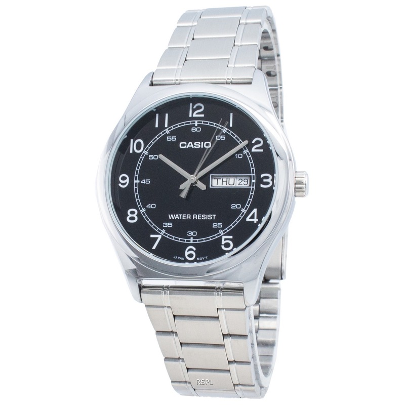 Buy Casio MTP-V006D-1B2 Stainless Steel Black Dial Day/Date Quartz 30M Mens Watch - MyDeal