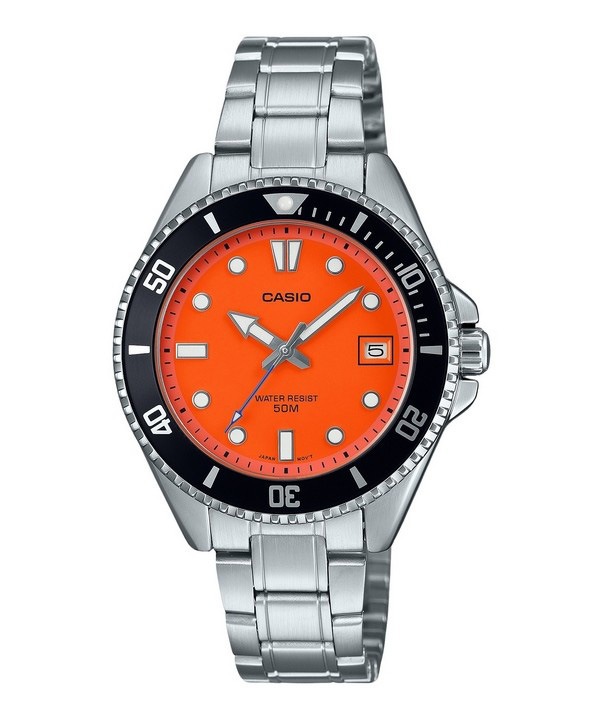Buy Casio Analog Stainless Steel Orange Dial Quartz MDV-10D-4A1V 50M ...