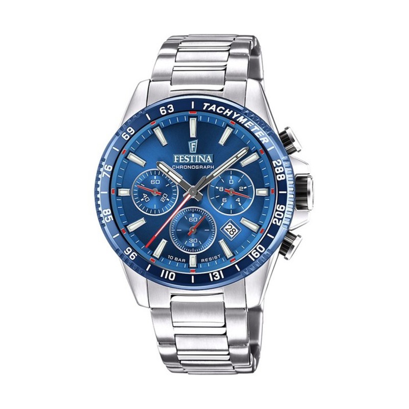 Buy Festina Timeless Chronograph Stainless Steel Blue Dial Quartz F20560-3 100M Men's Watch - MyDeal